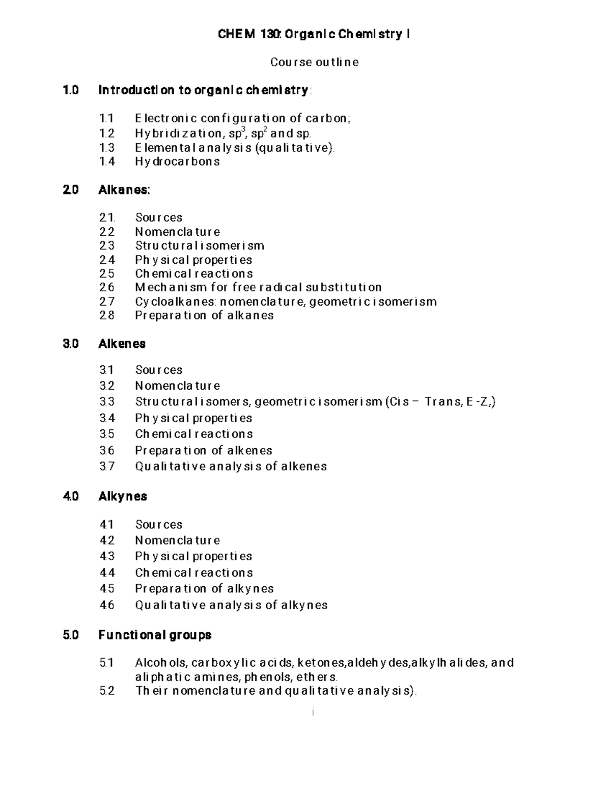 CHEM 150 - notes - nice - i CHEM 1 30 :OrganicChemistryI Courseoutline ...