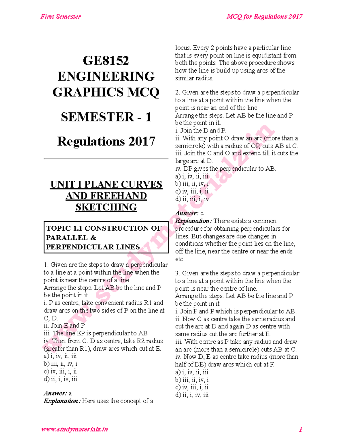 GE8152 Engineering Graphics MCQ - studymaterialz GE ENGINEERING ...