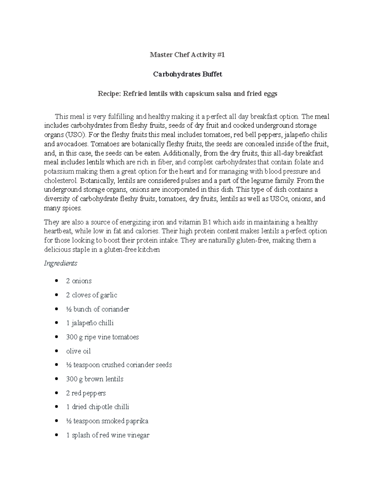 Master Chef Activity - assignment good - Master Chef Activity ...