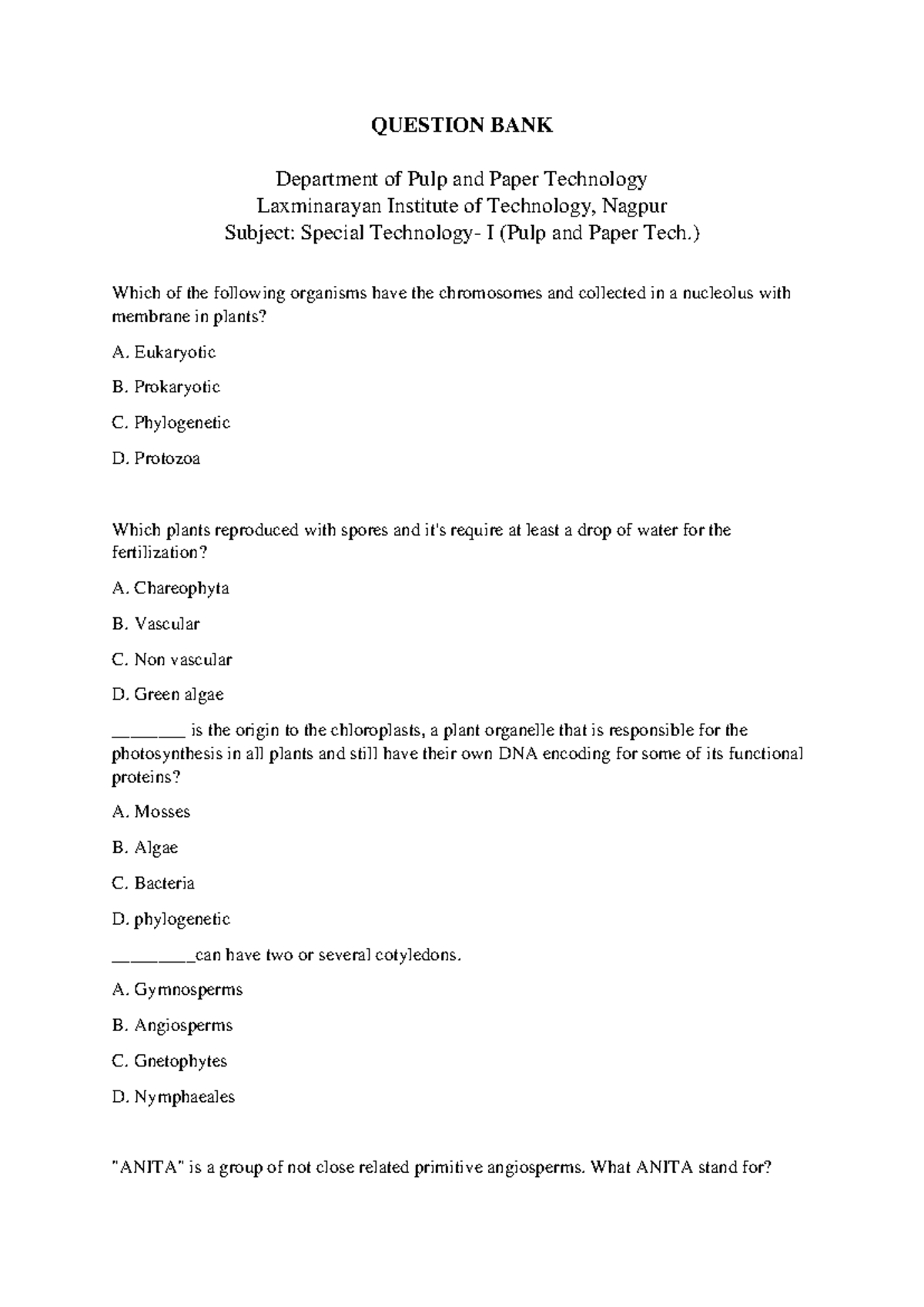 Question-Bank-Special-Tech-1 Pulp-and-Paper - QUESTION BANK Department ...