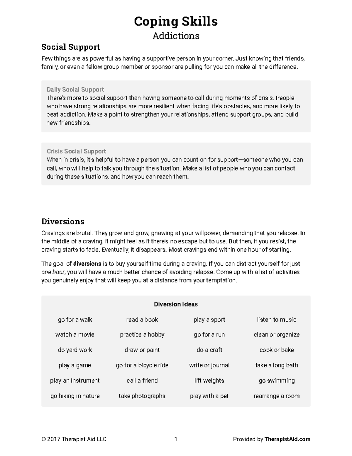 Coping-skills-addictions - Coping Skills Addictions © 2017 Therapist ...