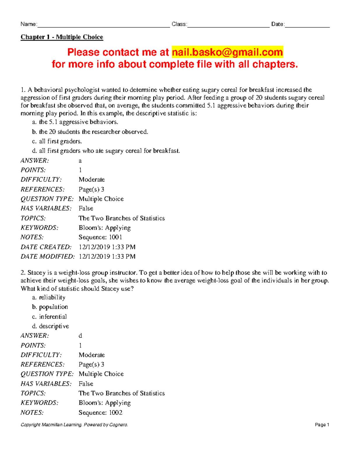 Statistics for the Behavioral Sciences, 5e Susan Nolan, Thomas Heinzen ...