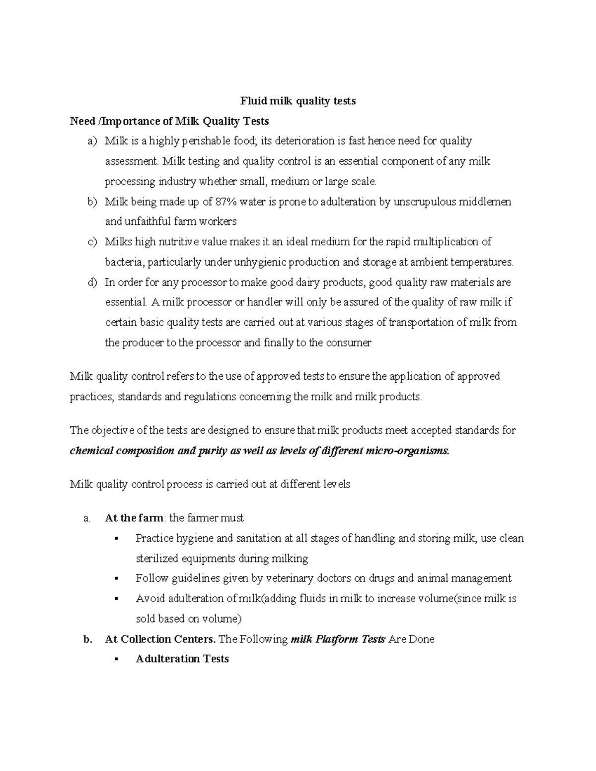 Intro to milk quality tests - Fluid milk quality tests Need /Importance ...