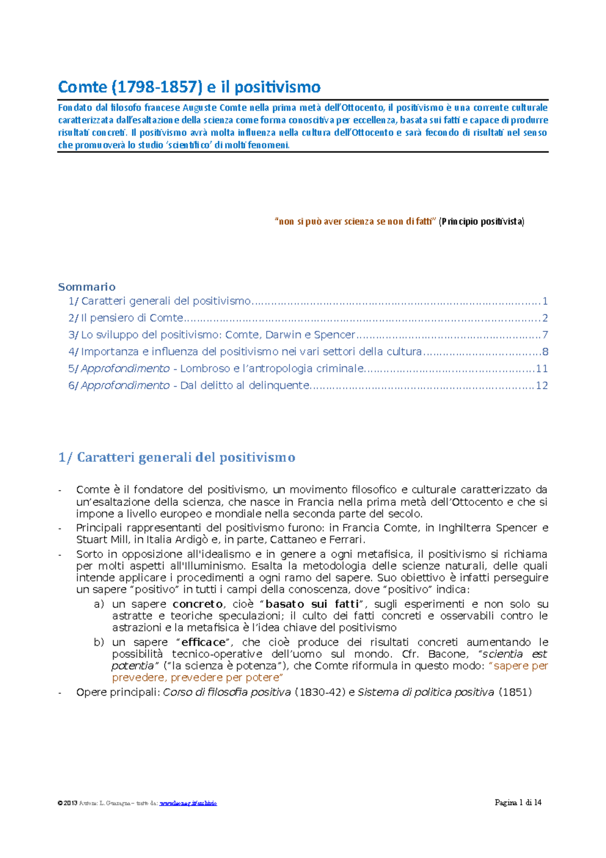 Comte - riassunto autore 5 anno - Comte (1798-1857) e il positivismo ...