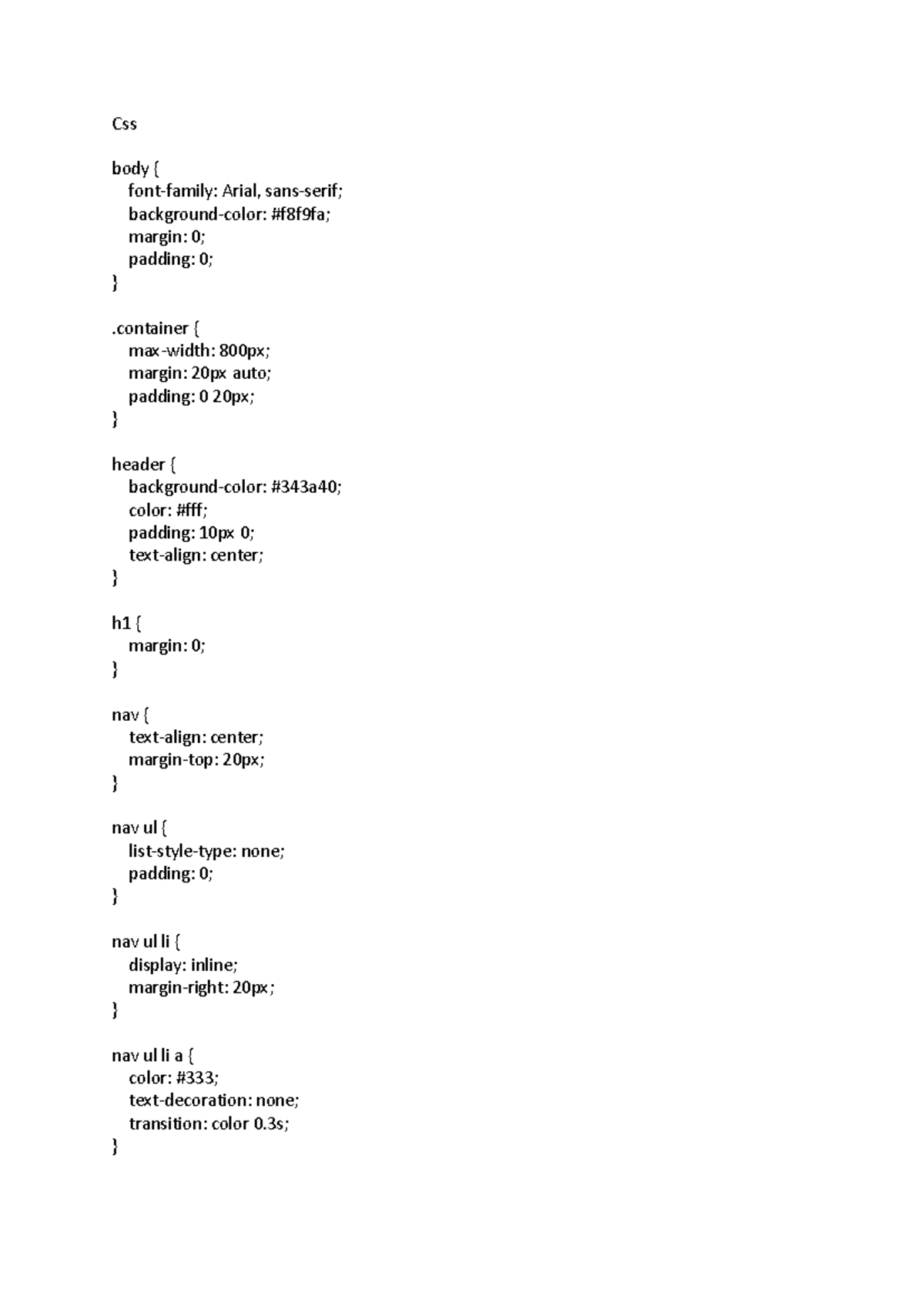 Css week 5 - important - Css body { font-family: Arial, sans-serif ...