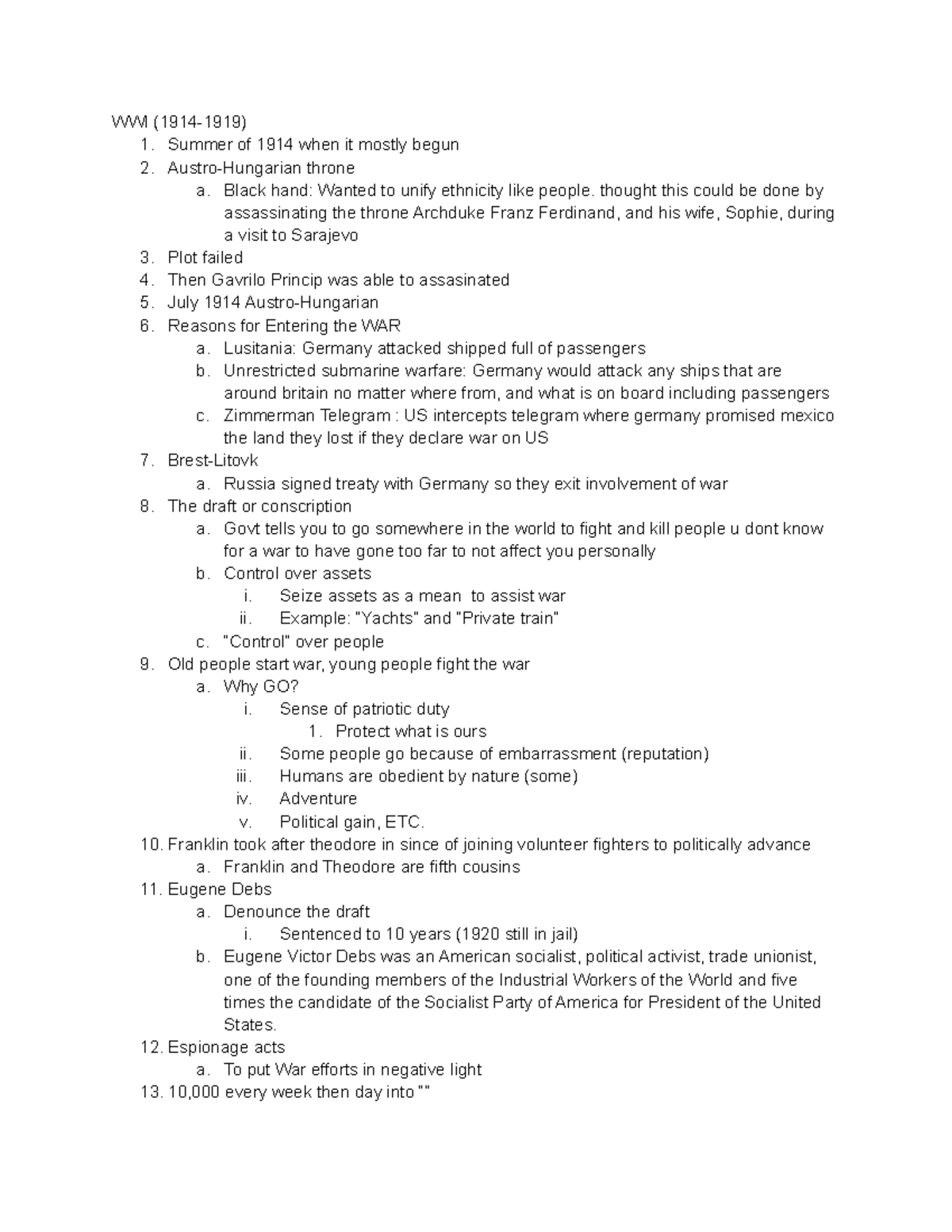 WWI - Notes about world war 1 - WWI (1914-1919) Summer of 1914 when it ...