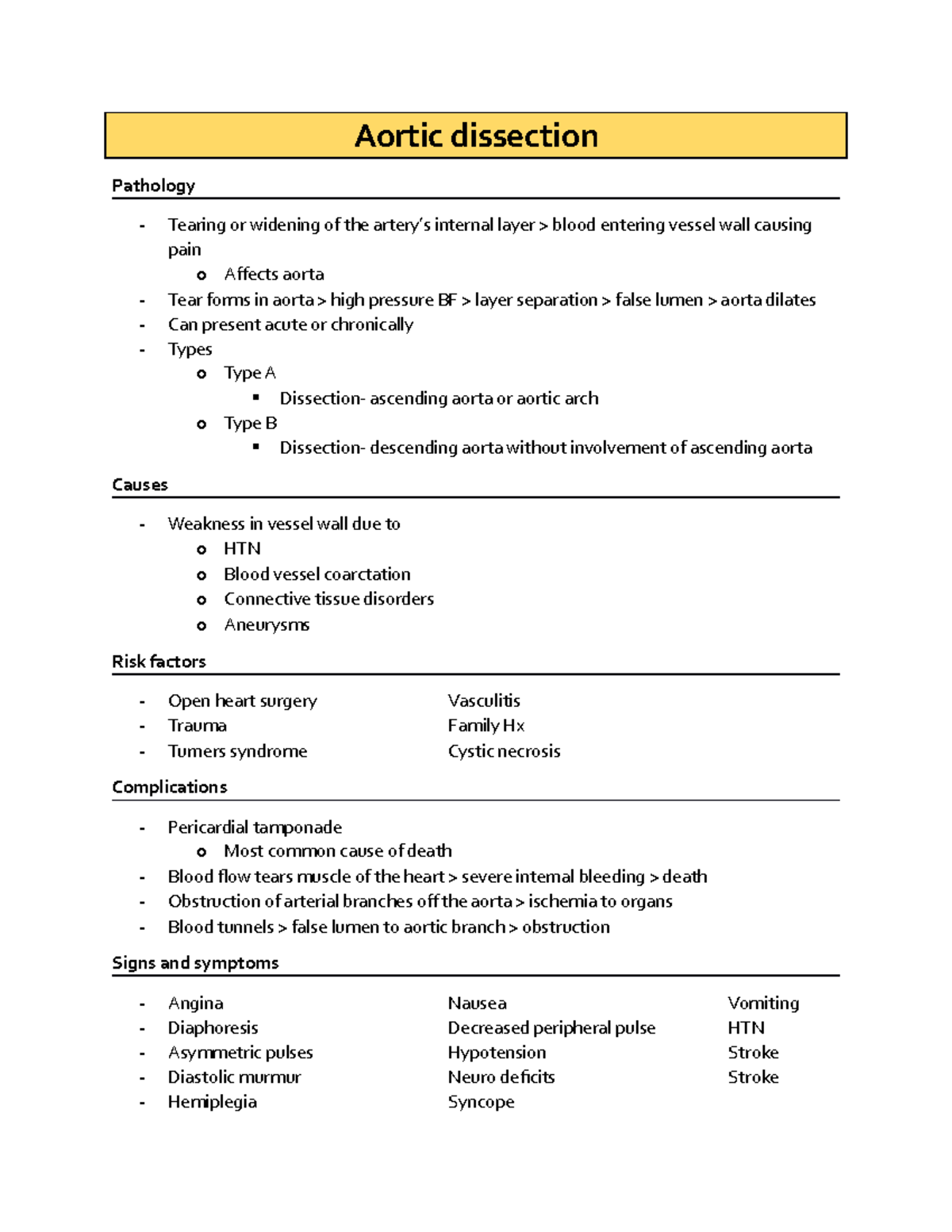 Aortic Dissection - Cardio lecture notes- quick and easy memorization ...