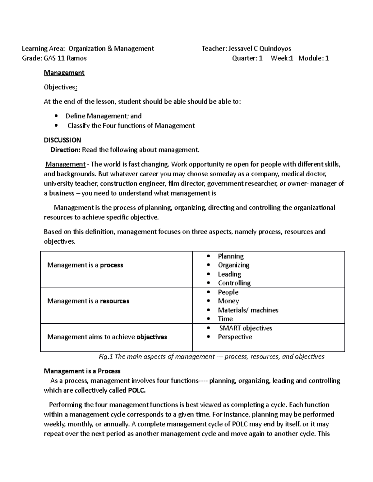 Module is Organization and Management Q1 W1 - Learning Area ...