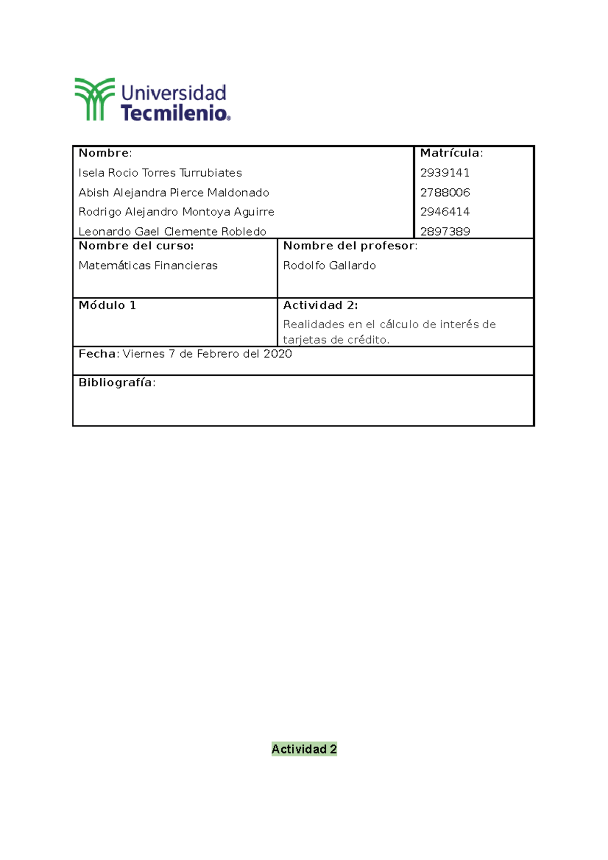 Act 2 Mate financiera - Act2 - Nombre: Isela Rocio Torres Turrubiates ...