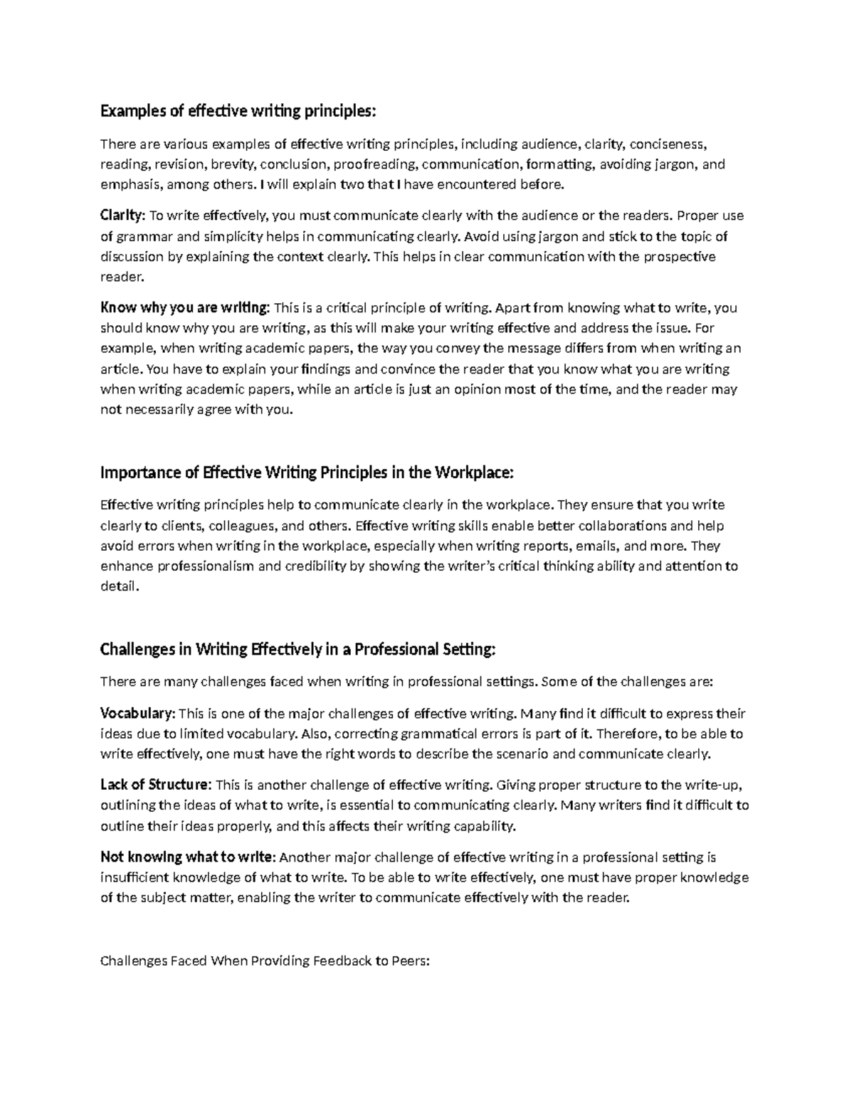 Week2 Assignment - Examples of effective writing principles: There are ...