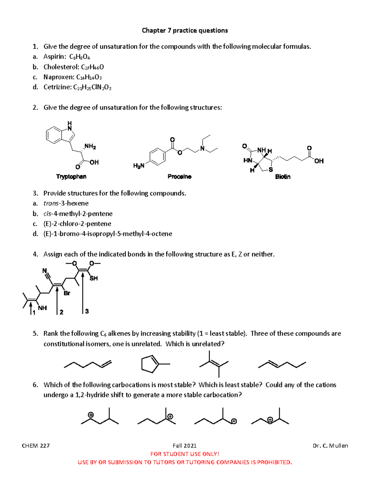 Chapter 7 Problem Set - CHEM 227 Fall 2021 Dr. C. Mullen FOR STUDENT ...