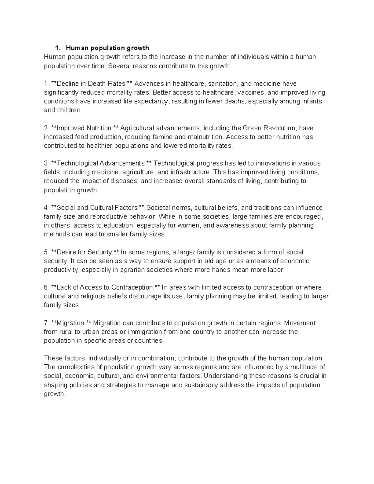 Unit 7 EVS - Class notes. - Human population growth Human population ...