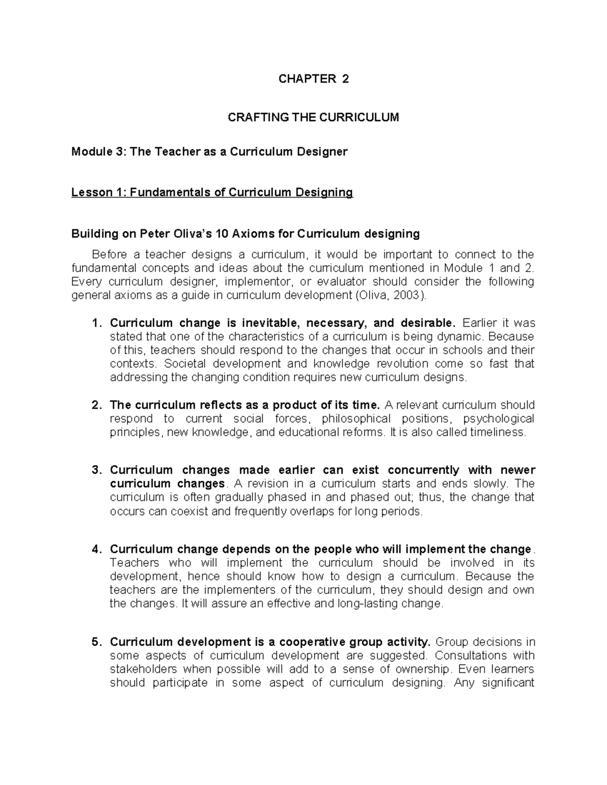 Chapter 2 Module 3 - Notes - CHAPTER 2 CRAFTING THE CURRICULUM Module 3 ...