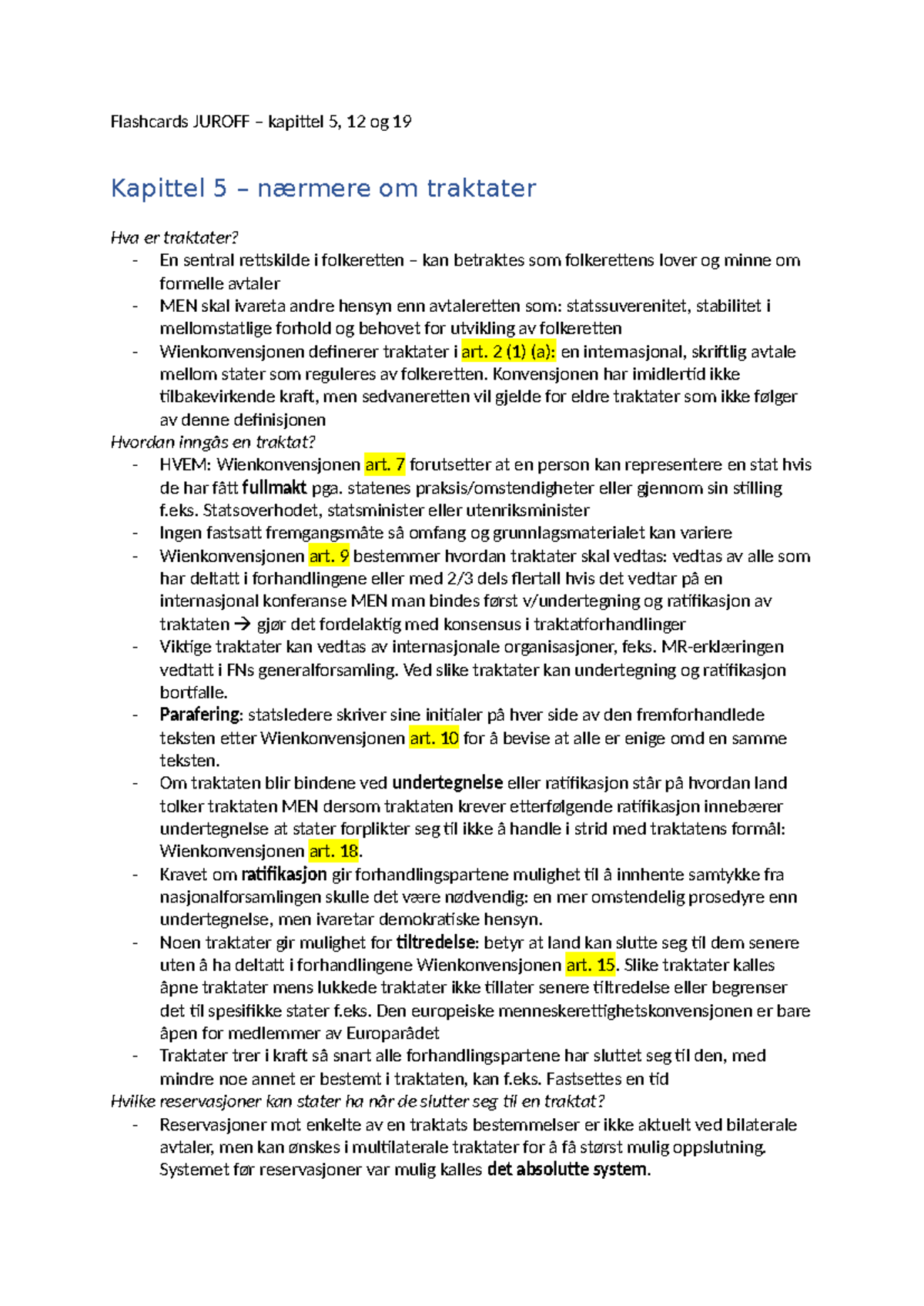 Flashcards Juroff - Sammendrag Innføring i folkerett - Flashcards JUROFF – kapittel 5, 12 og 19 ...