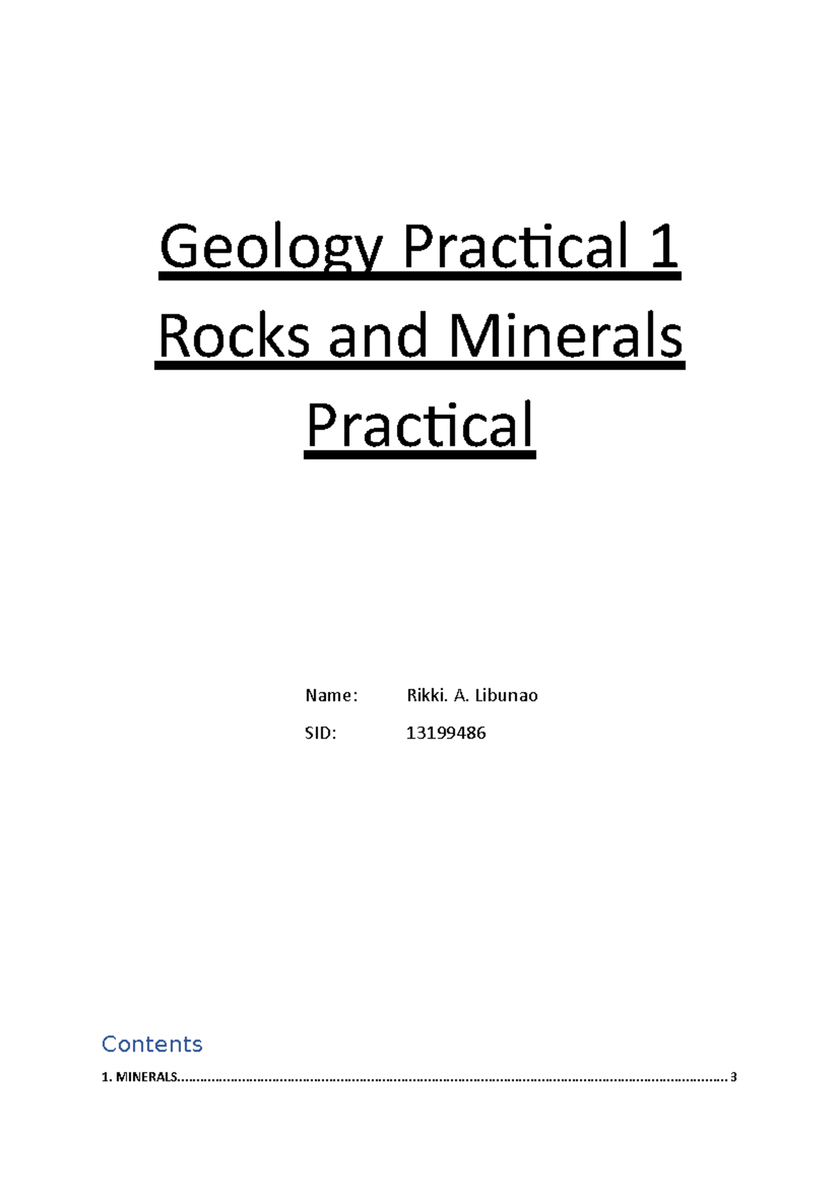 Geology Practical 1 Report - Geology Practical 1 Rocks and Minerals ...