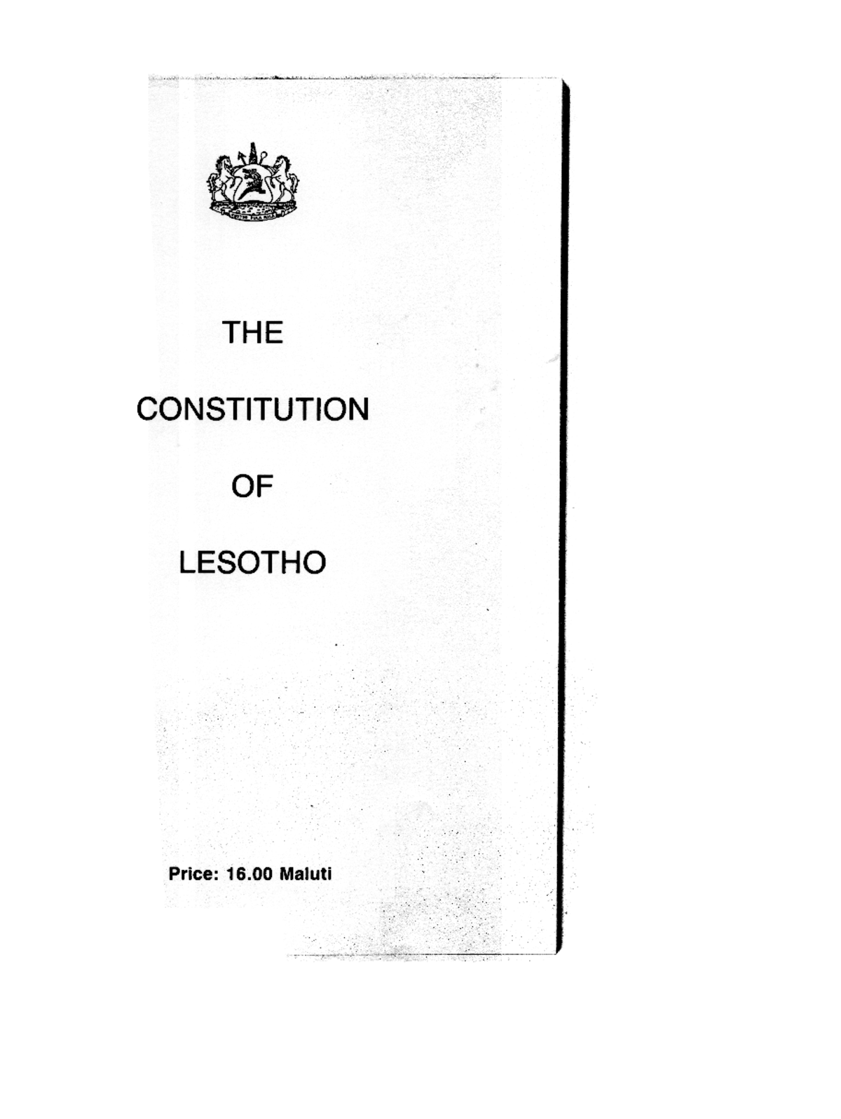 Constitution of Lesotho 1993 - THE CONSTITUTION OF LESOTHO Price: 16 ...