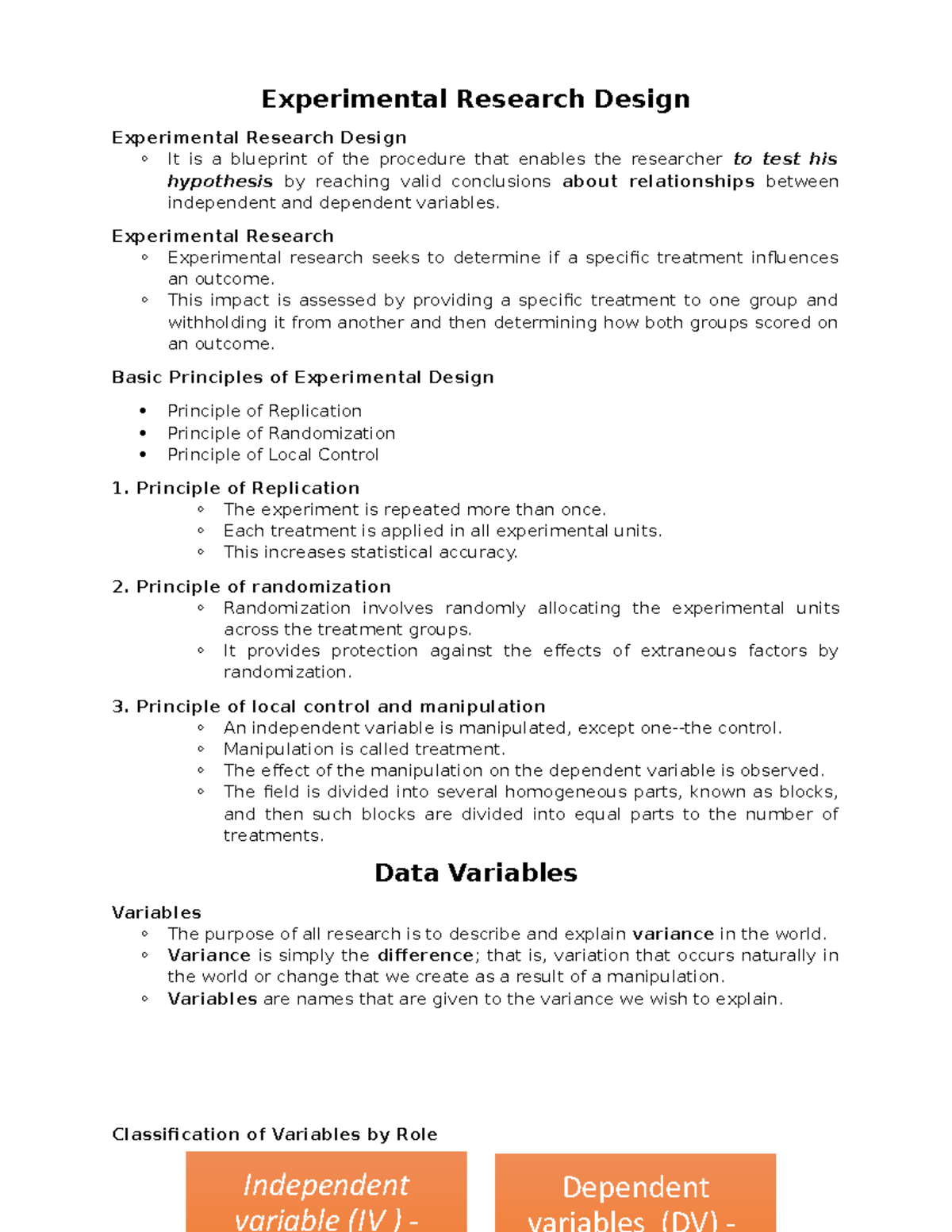 Experimental Research Design - Independent variable (IV ) - Dependent ...