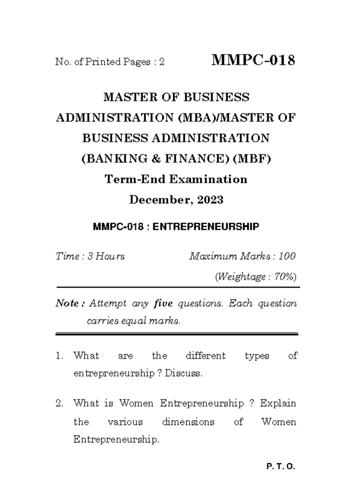 MMPC-018 - book - P. T. O. No. of Printed Pages : 2 MMPC- MASTER OF ...