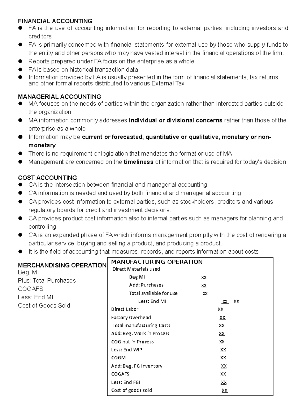 CA Reviewer 1 - Cost Accounting - FINANCIAL ACCOUNTING FA is the use of ...
