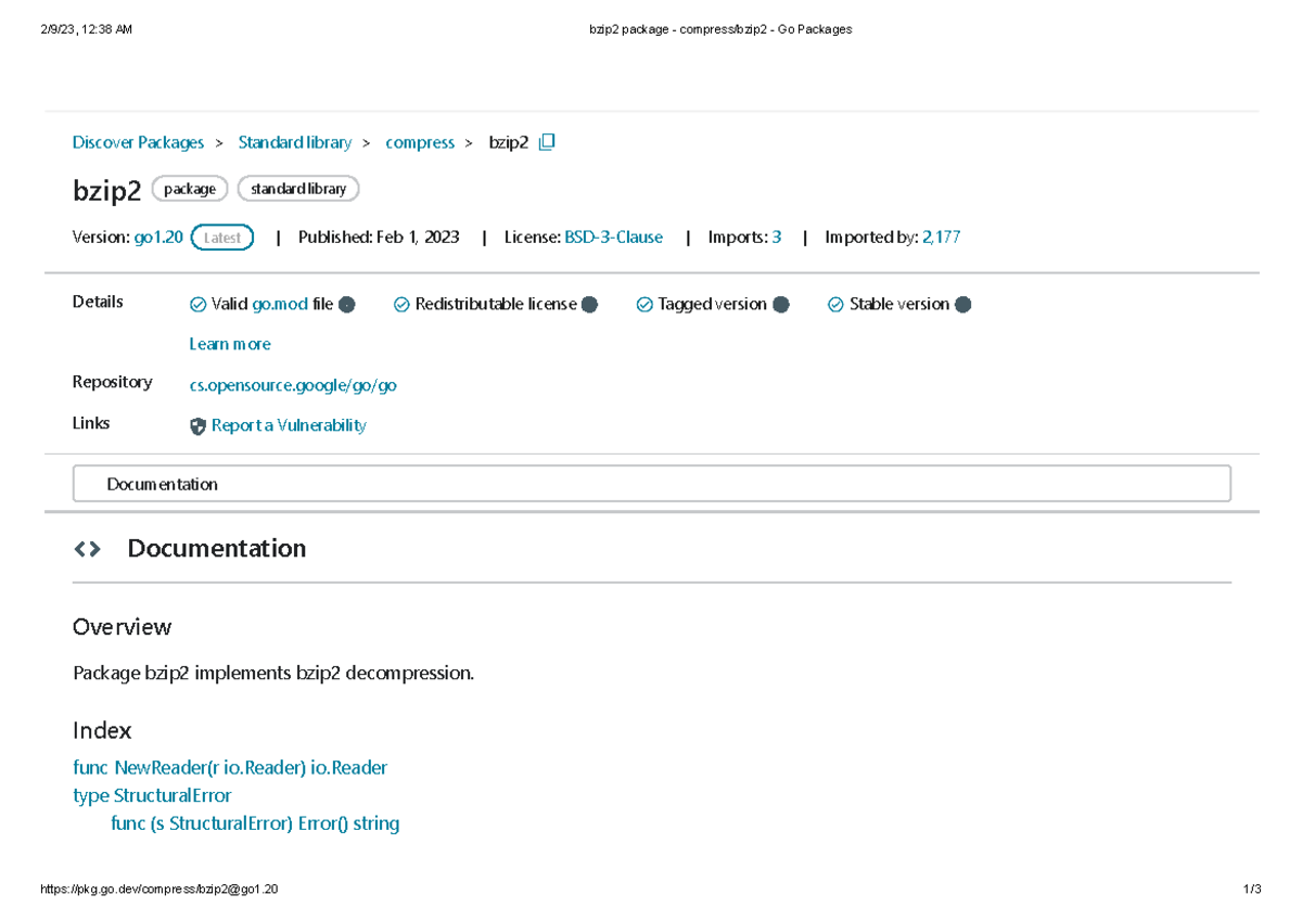 Bzip2 package - compress bzip2 - Go Packages - go/compress/bzip2@go1 1/ Details Learn more - Studocu