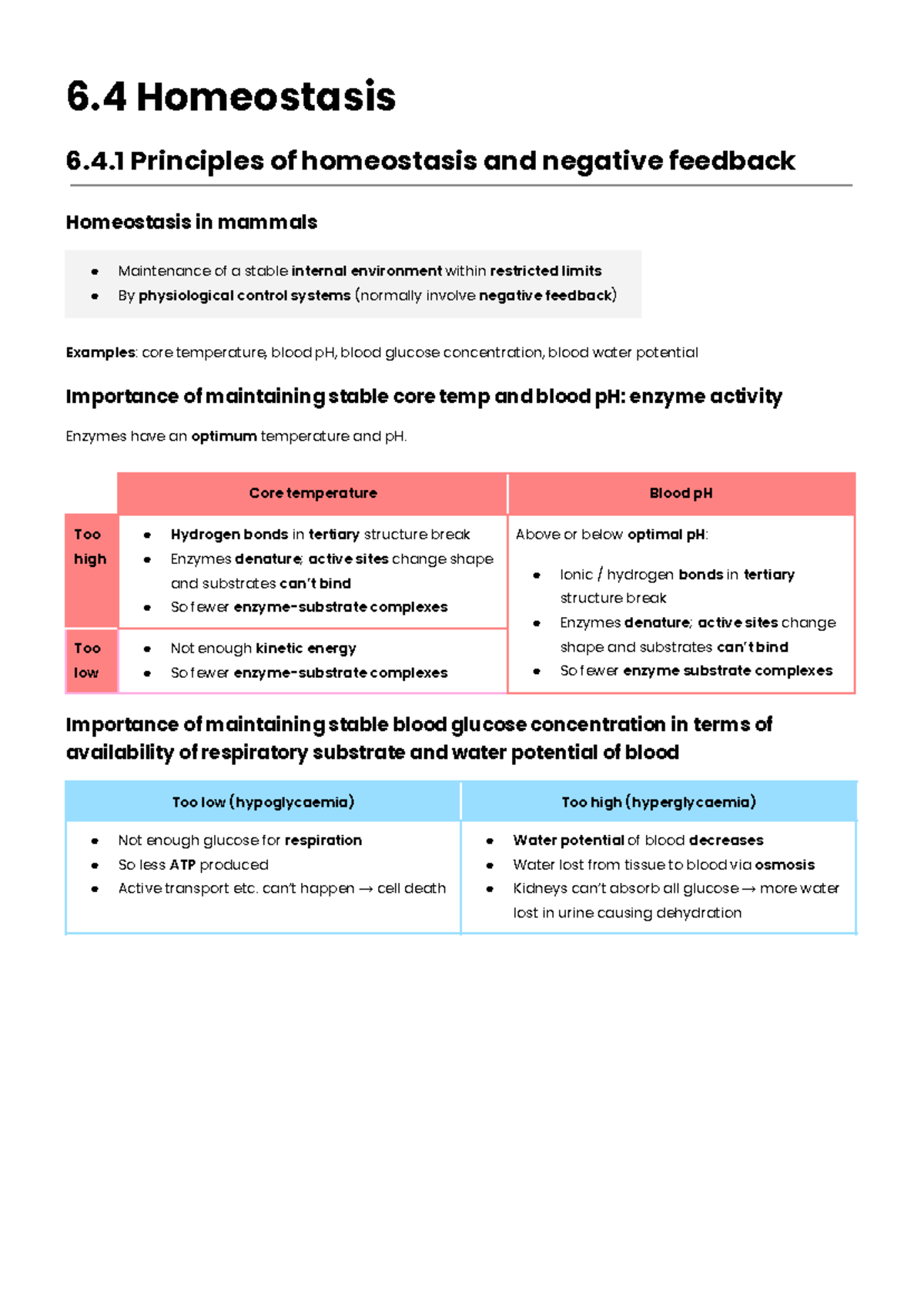 FULL-homeostasis-notes - 6 Homeostasis 6.4 Principles of homeostasis ...