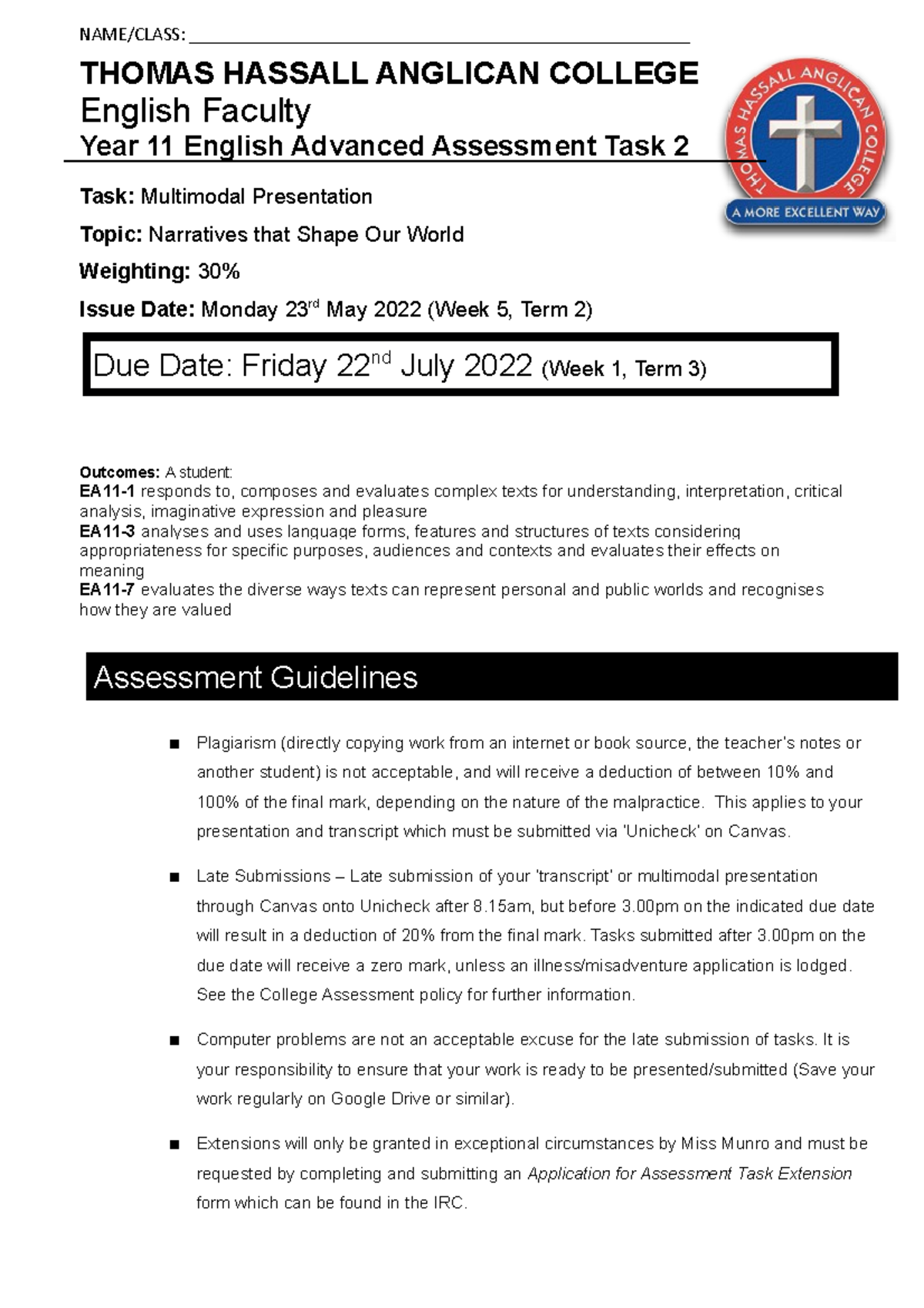 Multimodal jekyl hyde draft - THOMAS HASSALL ANGLICAN COLLEGE English ...