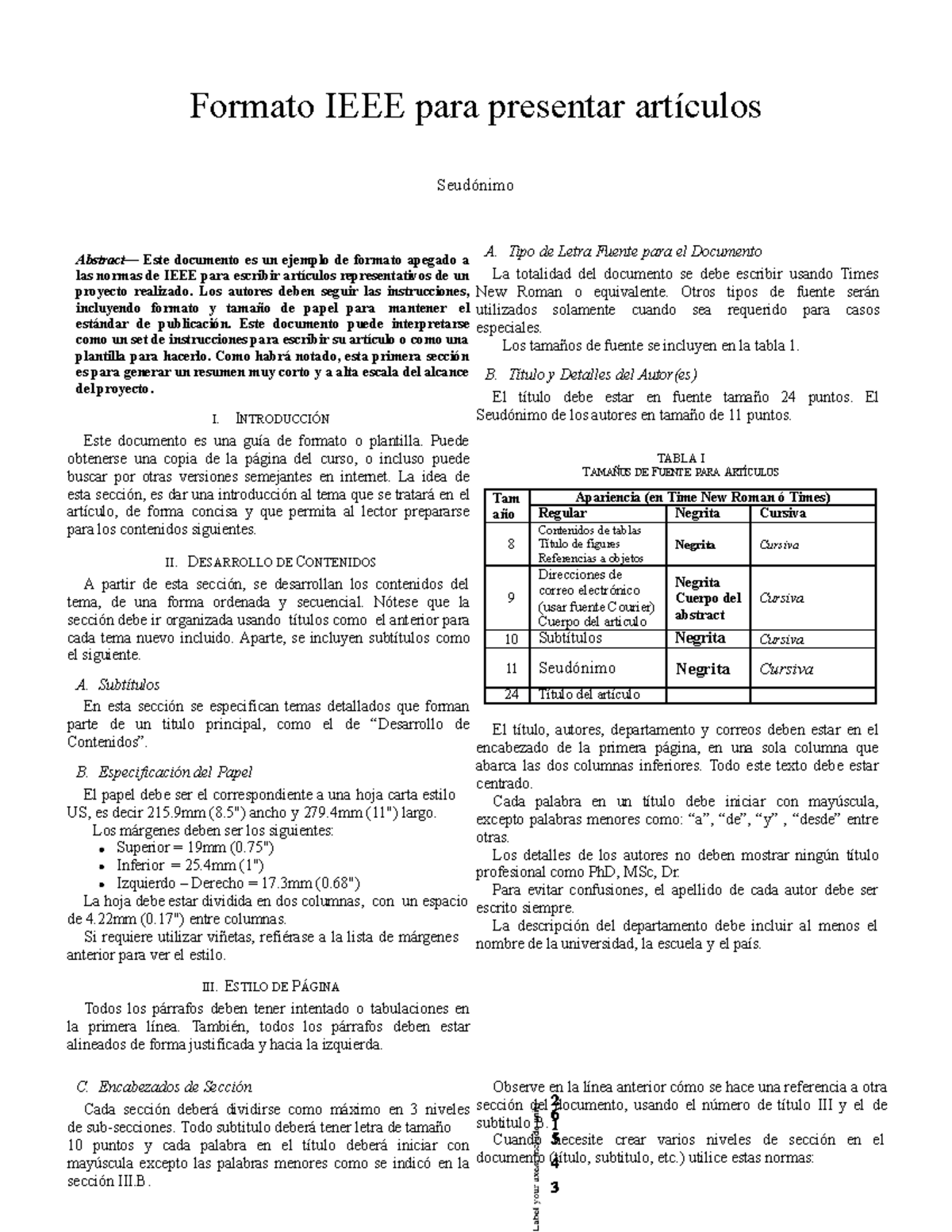 Formato Articulos IEEE - Formato IEEE para presentar artículos Seudónimo Abstract — Este ...