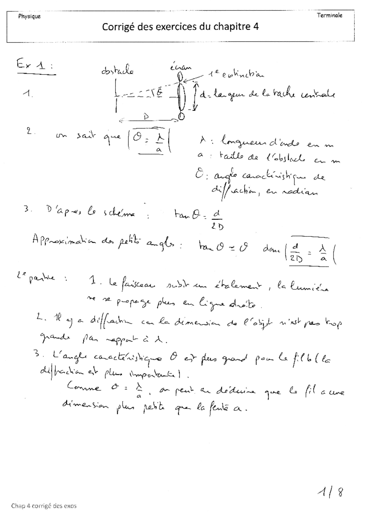 Corrig exos chap4 - correct - Physique Terminole Corrigé des exercices du chapitre 4 É" ,l - Studocu
