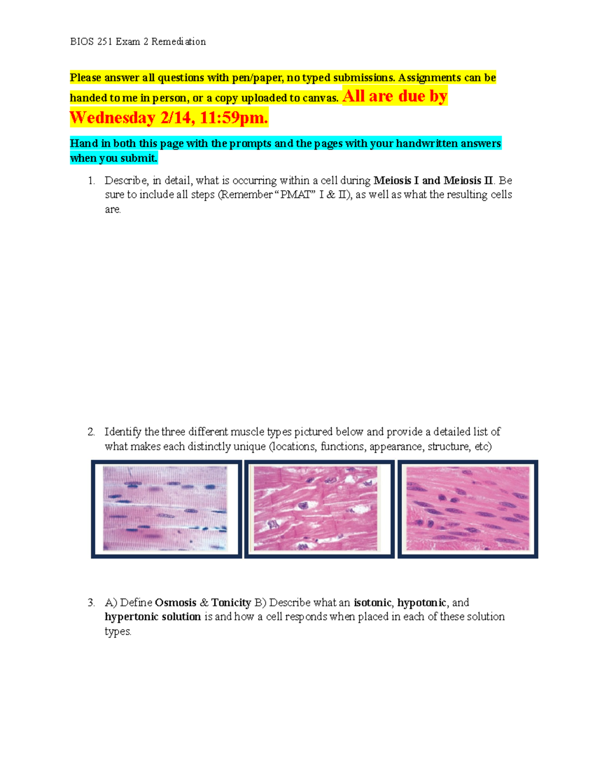 Exam 2 Remediation - BIOS 251 Exam 2 Remediation Please answer all ...