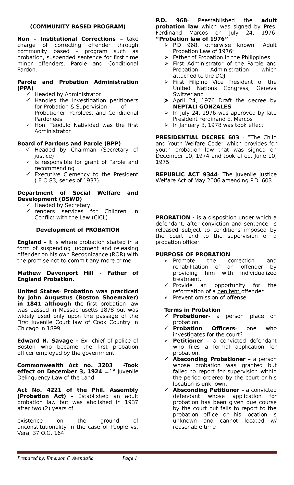 COR AD NON Insti - CRIMINOLOGY REVIEWER - (COMMUNITY BASED PROGRAM) Non ...