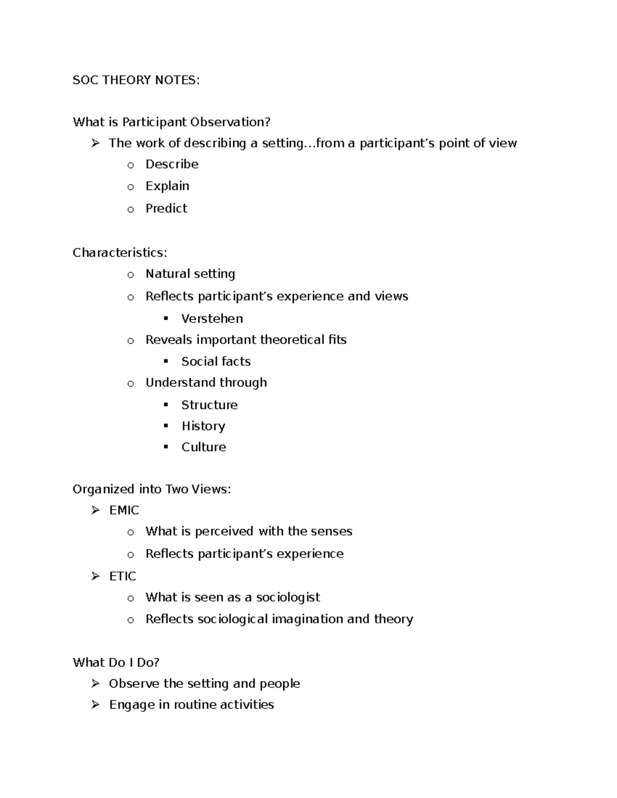 Soc thery notes - SOC THEORY NOTES: What is Participant Observation ...