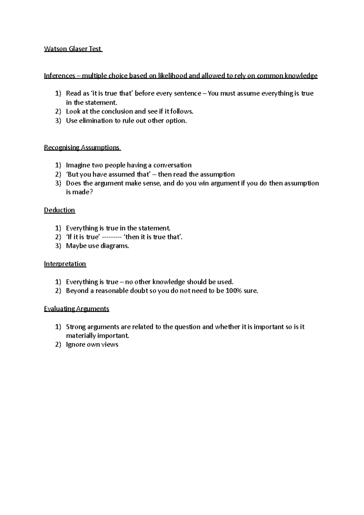 Watson Glaser Test - Watson Glaser Test Inferences – multiple choice ...