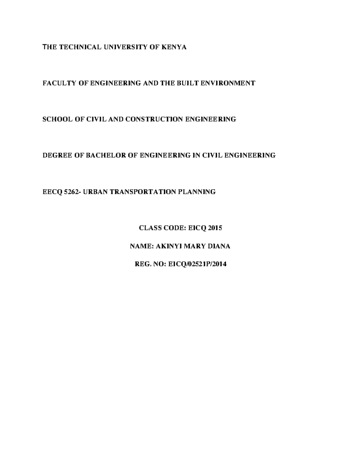 DEE assgnmnt - Brief class notes - THE TECHNICAL UNIVERSITY OF KENYA ...