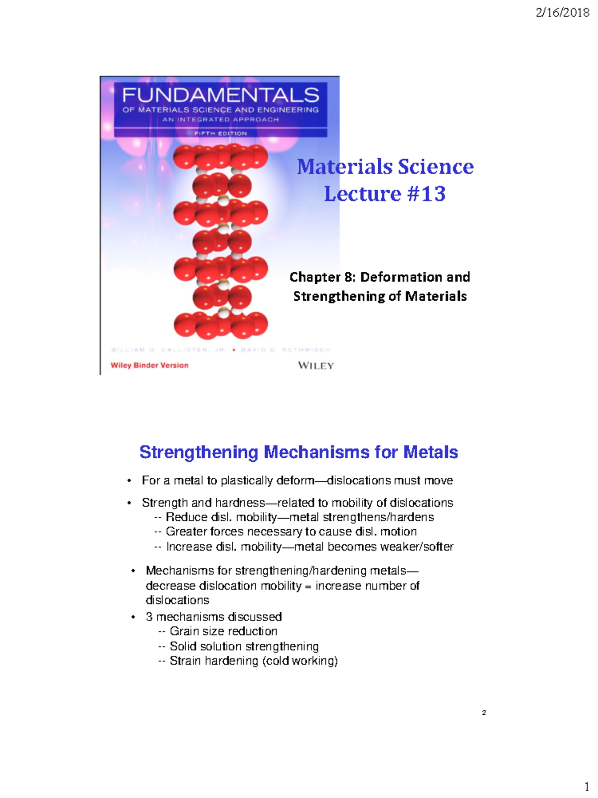 Spring 2018 Materials Science Lecture 13 Chapter 8.15 - 8.19 MAC ...