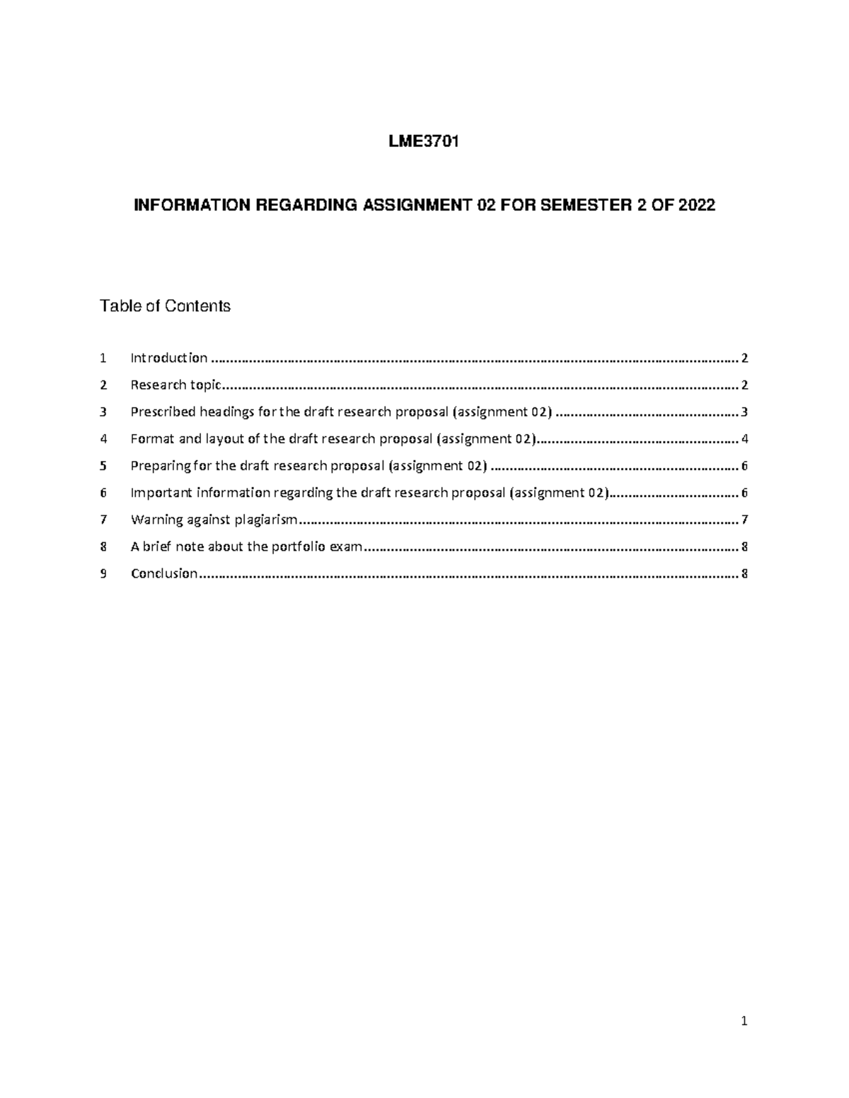 Assignment for 2022 semester 2 - Table of Contents - LME INFORMATION REGARDING ASSIGNMENT 02 FOR ...