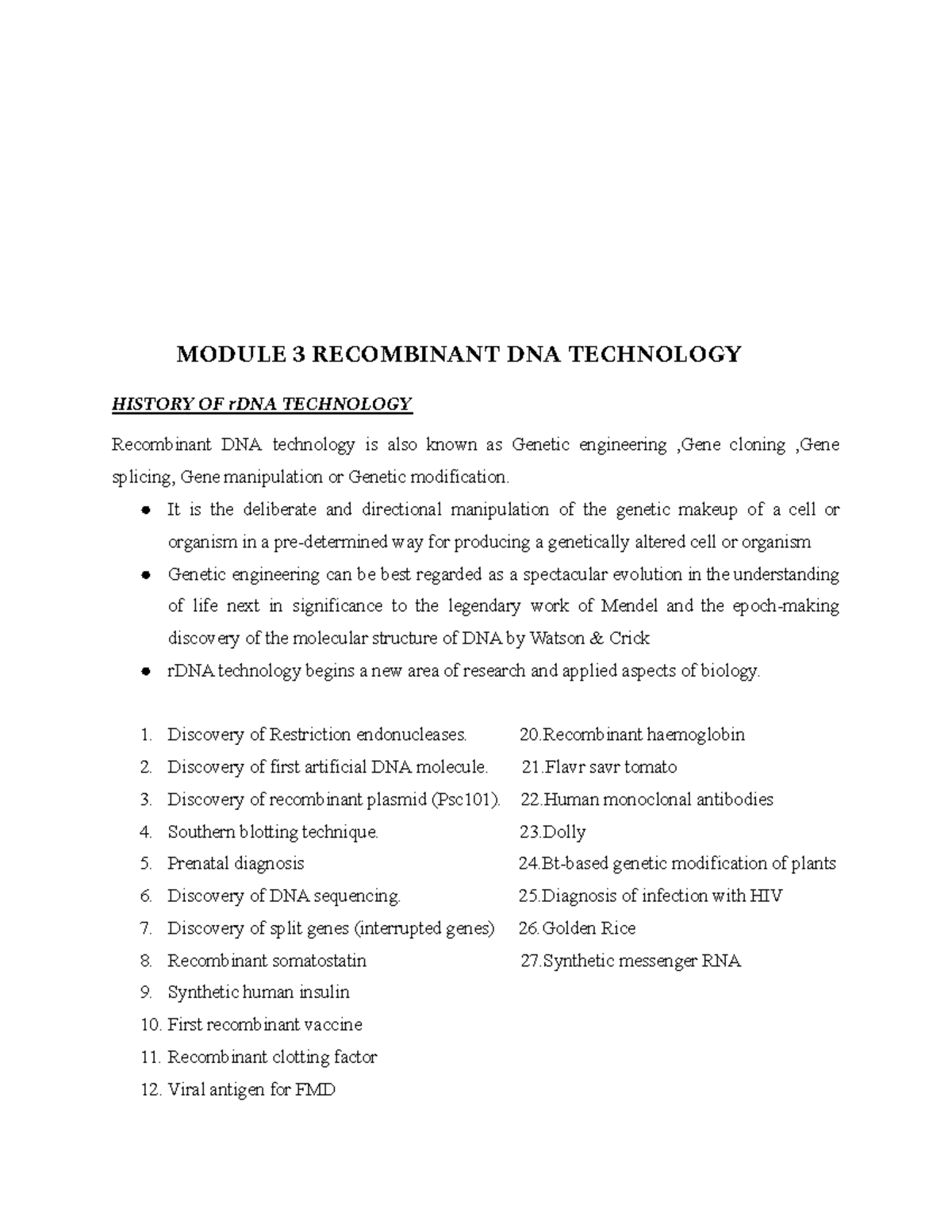 History of r DNA technology, - MODULE 3 RECOMBINANT DNA TECHNOLOGY ...
