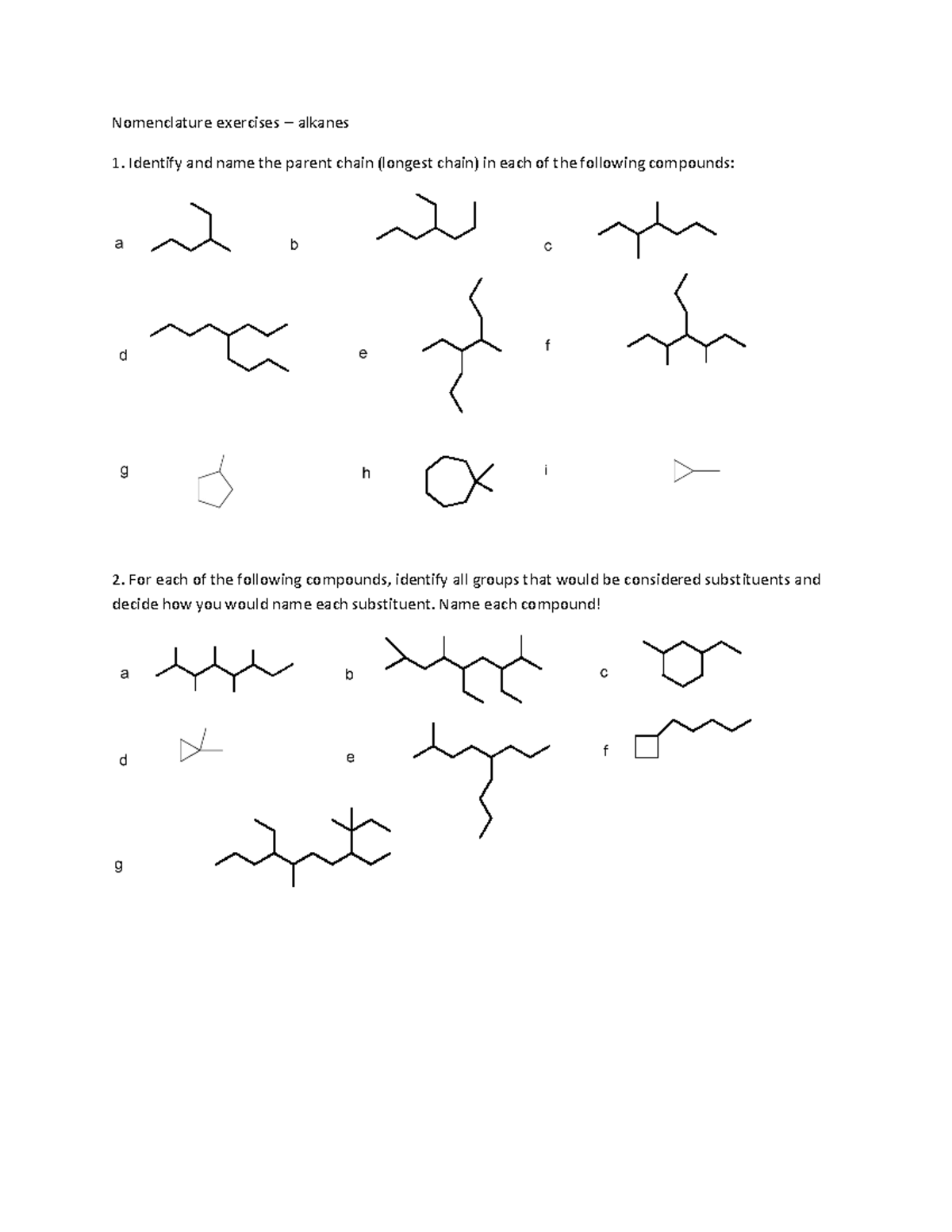 Org Mid 1 - Practice Test 1 - Nomenclature exercises – alkanes 1 ...