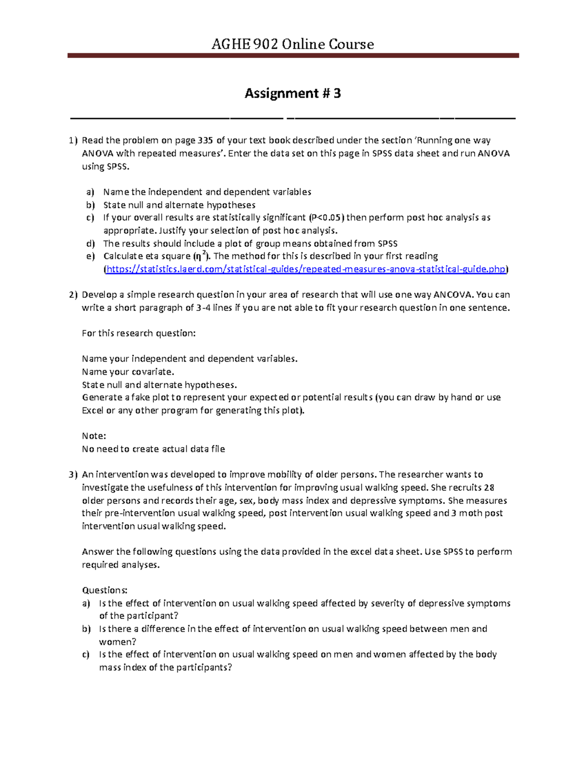 AGHE 902 Assignment #3 2018 - AGHE 902 Online Course Assignment # 3