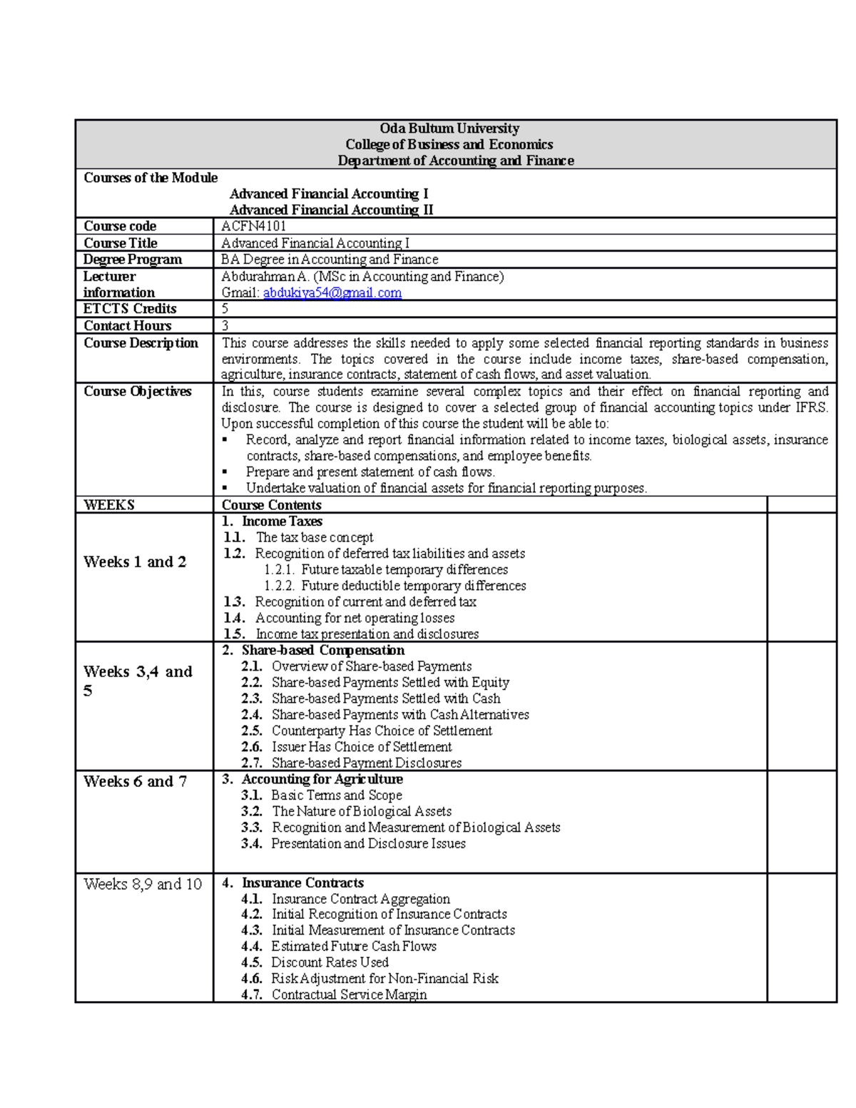 Financial Accounting 1 course outline - Oda Bultum University College ...