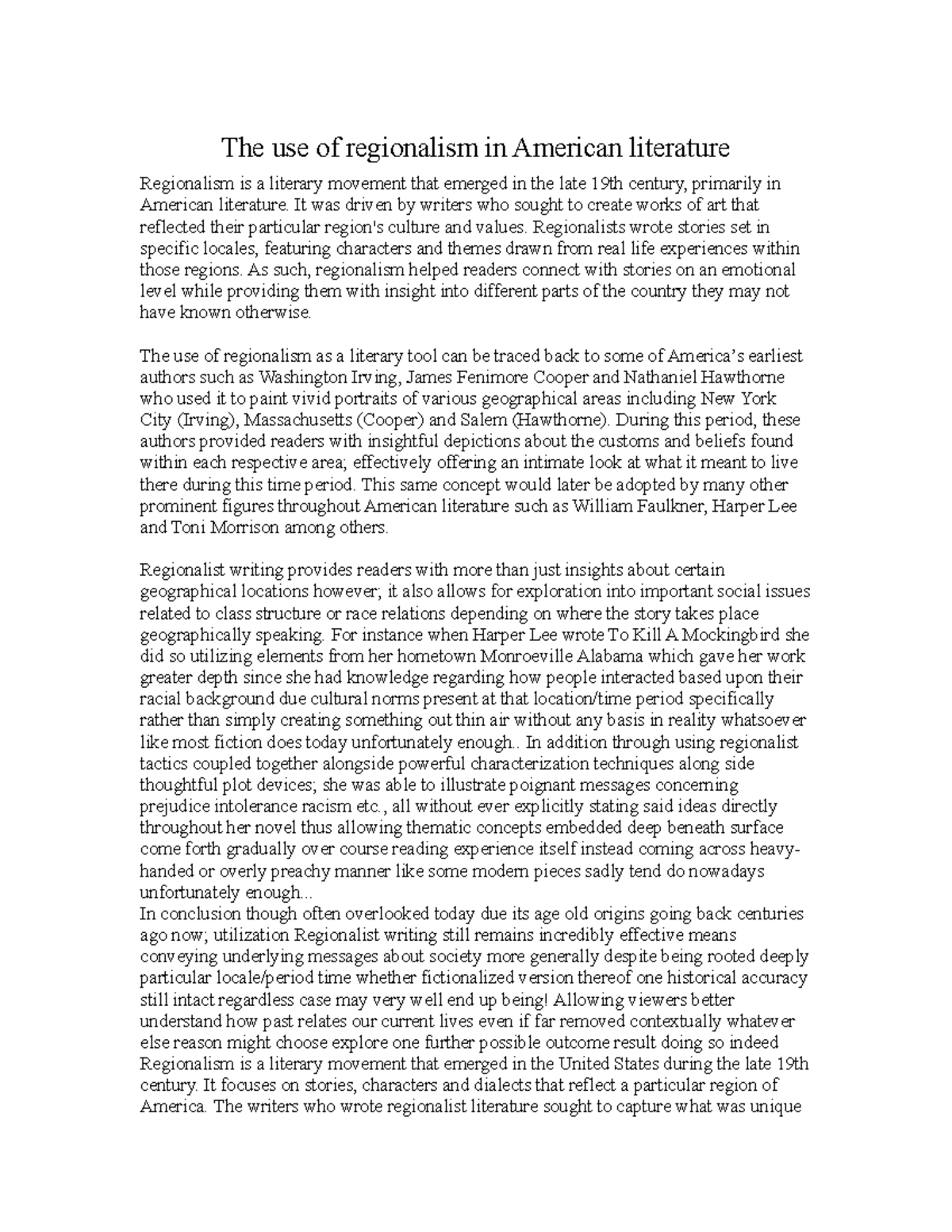 Regionalism Literature