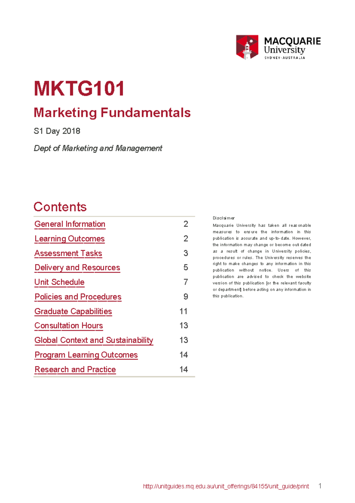 Unit Guide MKTG101 2018 S1 Day - MKTG Marketing Fundamentals S1 Day ...