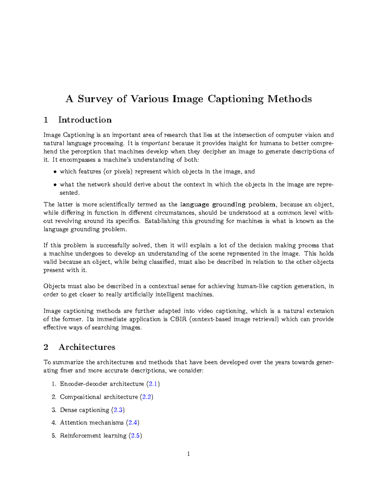 Survey of Image Captioning Models - A Survey of Various Image ...