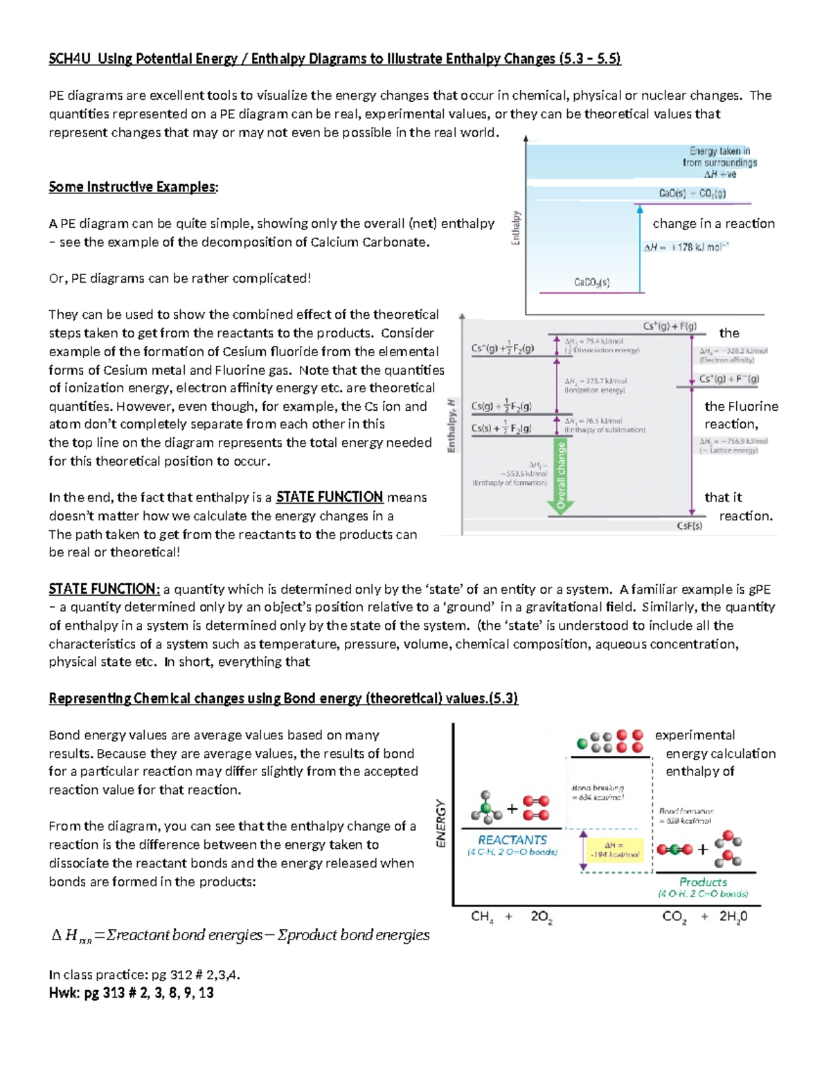 SCH4U Enthalpy diagrams - SCH4U Using Potential Energy / Enthalpy Diagrams to Illustrate ...