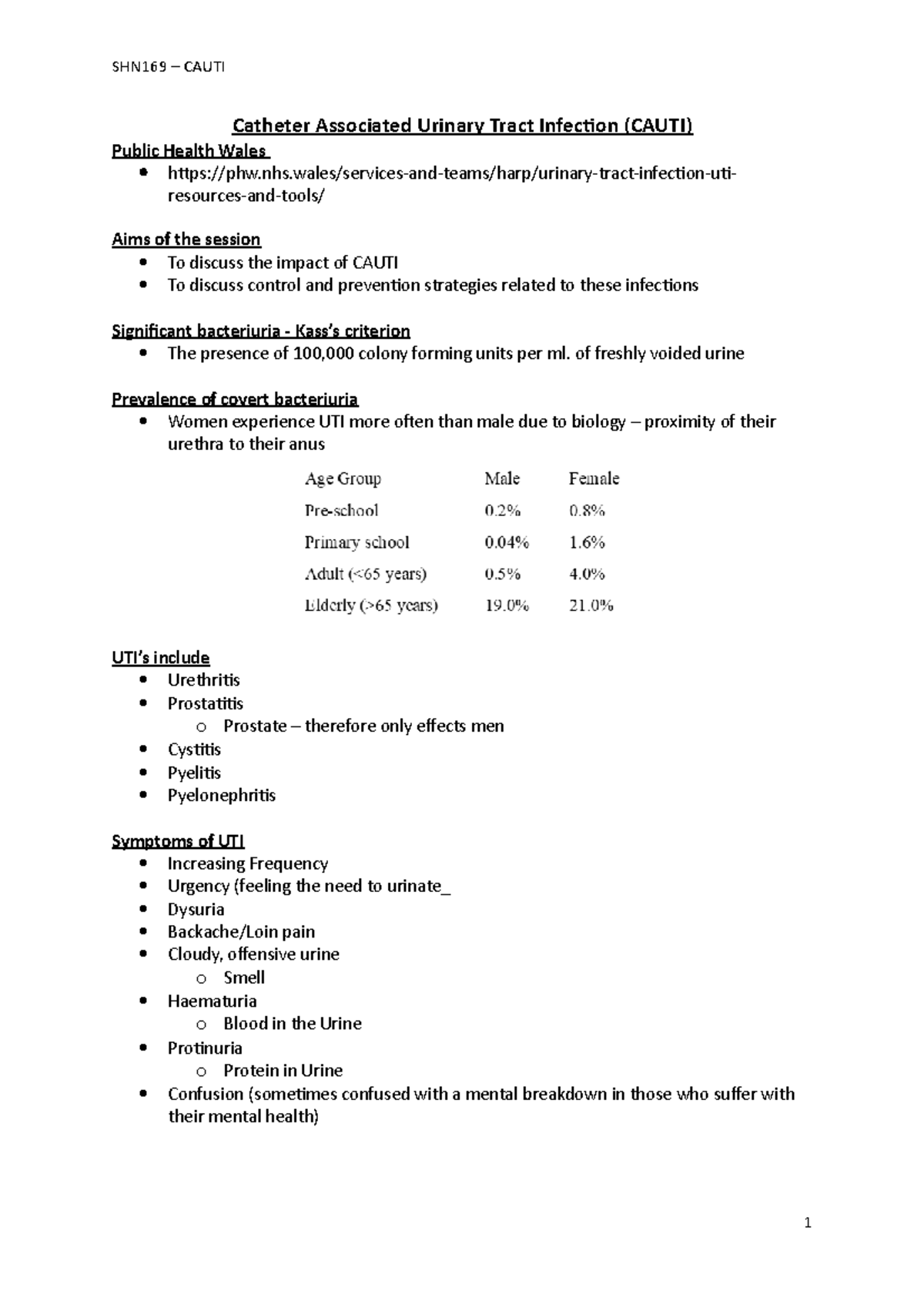Catheter Associated Urinary Tract Infection (CAUTI) - - Studocu