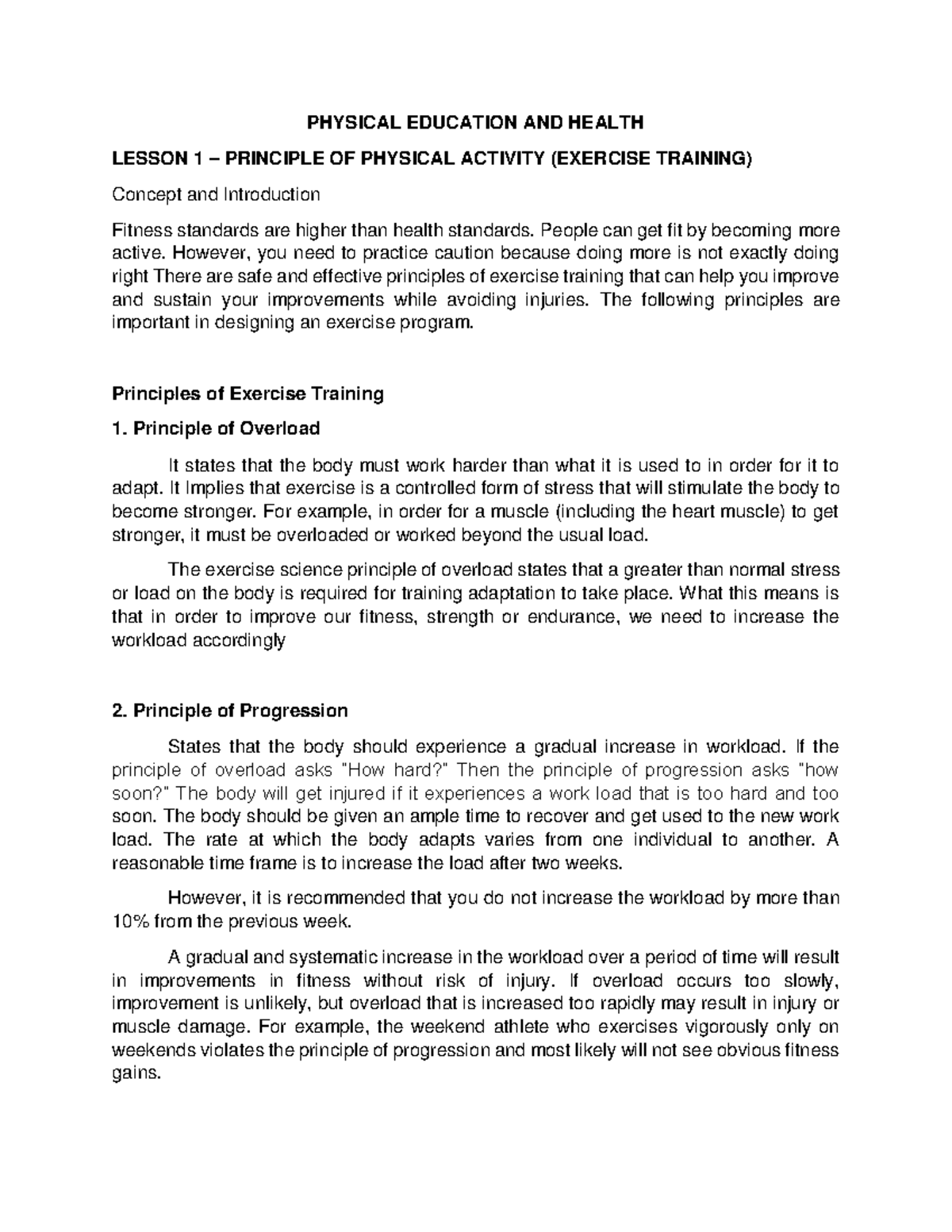 PEH 12 Notes for 2nd Semester - PHYSICAL EDUCATION AND HEALTH LESSON 1 ...