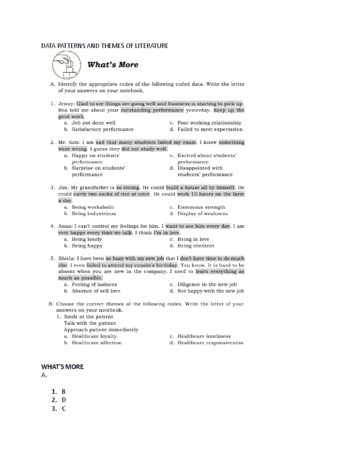 D12 Patterns AND Themes OF Literature - DATA PATTERNS AND THEMES OF ...