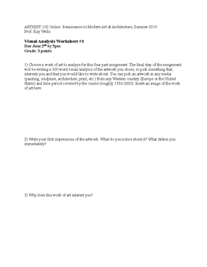 Visual Analysis Worksheet 3 - ARTHIST 102 Online: Renaissance to Modern ...