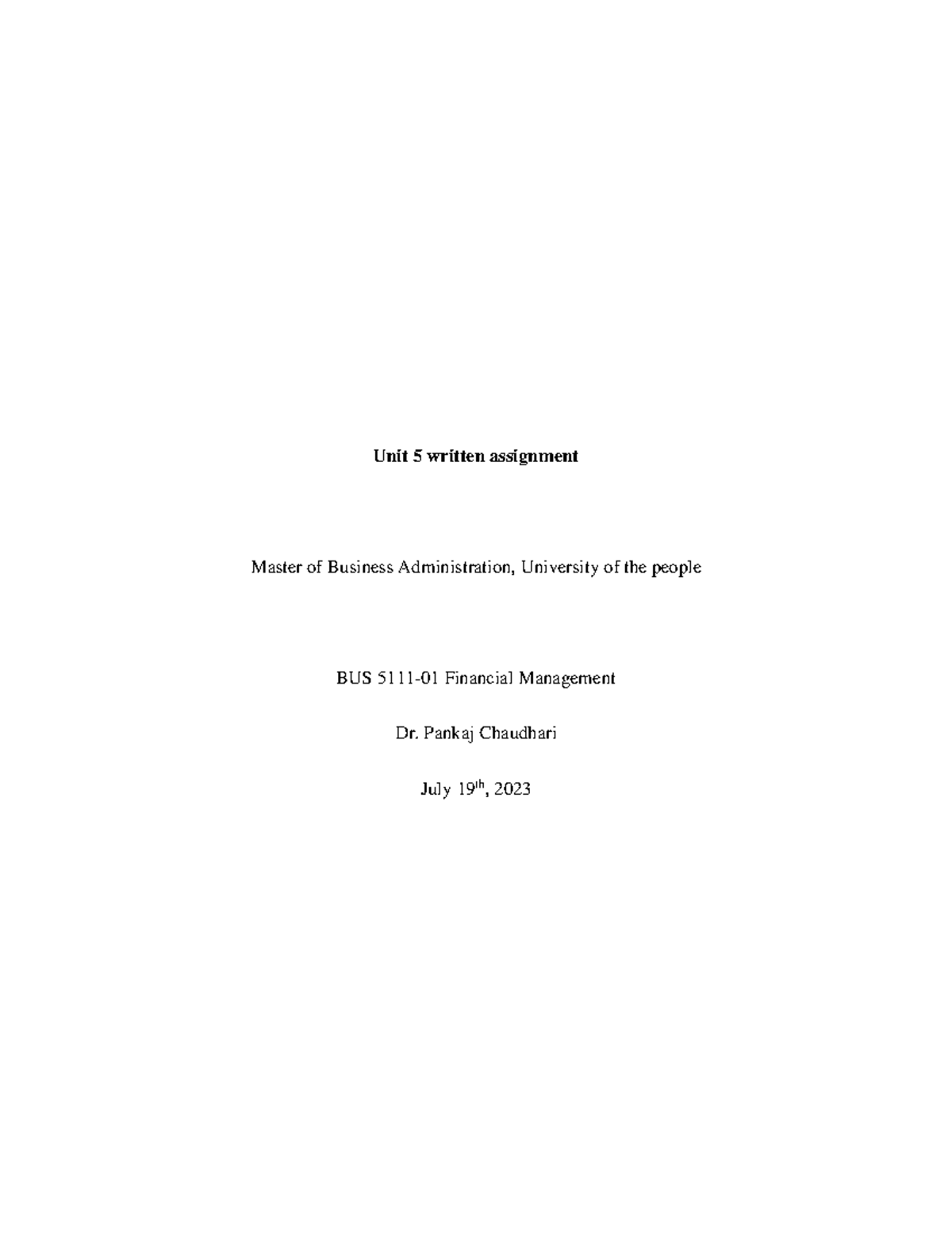 Unit 5 written assignment - Unit 5 written assignment Master of Business Administration ...