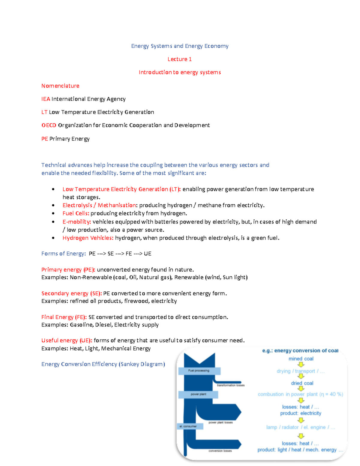 Energy Systems and Energy Economy Summary - Energy Systems and Energy ...