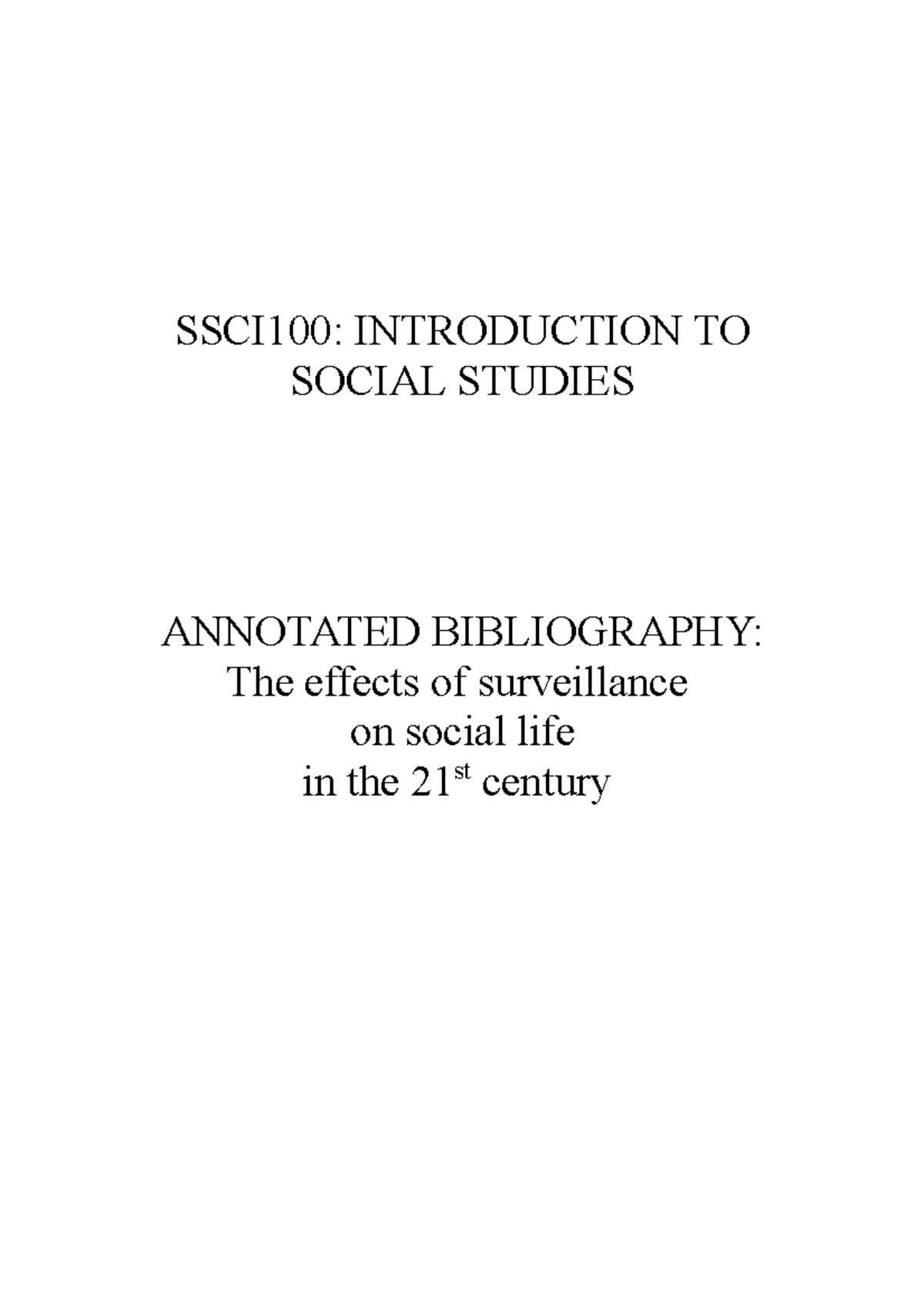 Annotated Bibliography - SSCI100: INTRODUCTION TO SOCIAL STUDIES ...